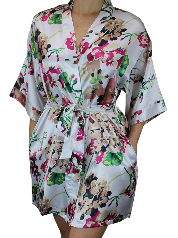 NEW Women's Floral Satin Kimono Short Robe - MsLovely